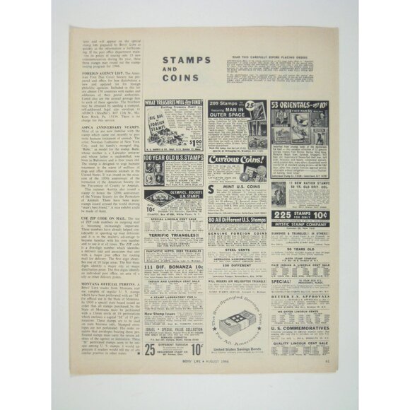 Boys' Life | Other | Vintage Boys Life Magazine Page Stamps And Coins ...